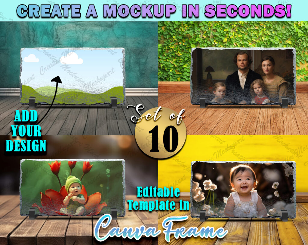 4.68 x 8.58 Rectangle Slate Canva Frame Mockup For Dye Sublimation