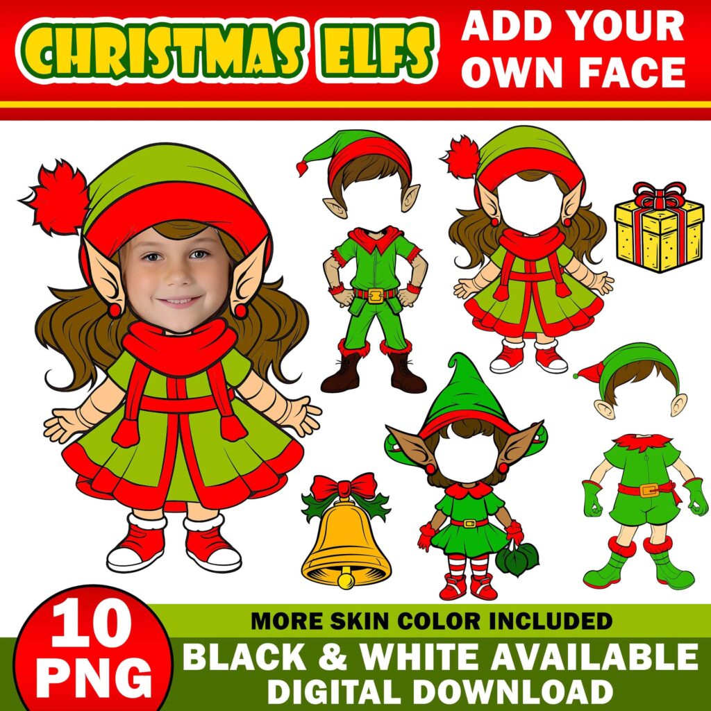 Christmas Add your Own Elf Photo Picture PNG Bundle