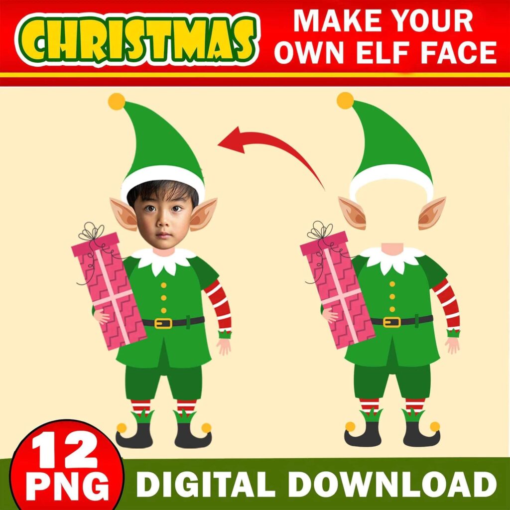 12x Christmas Add Your Own Elf Photo Face