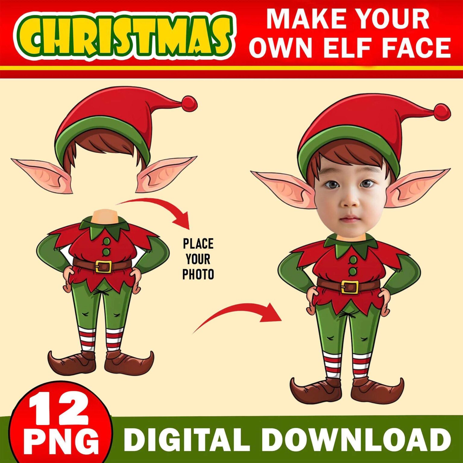 12x Christmas Add Your Own Elf Photo Face