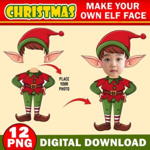12x Christmas Add Your Own Elf Photo Face