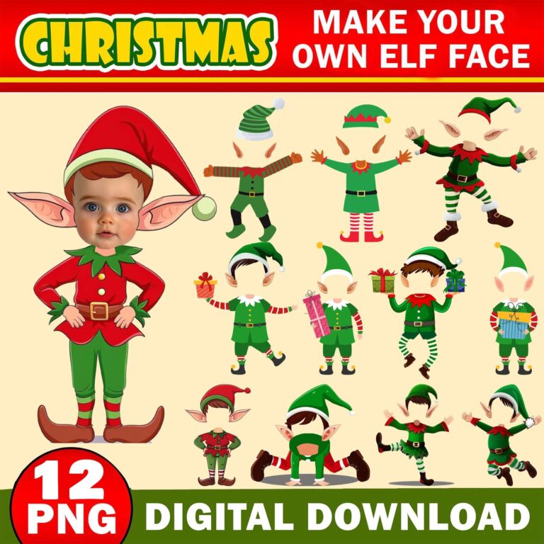12x Christmas Add Your Own Elf Photo Face