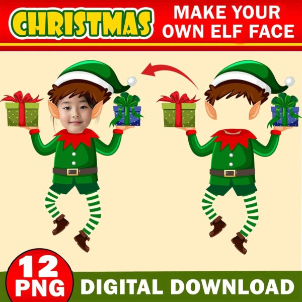 12x Christmas Add Your Own Elf Photo Face